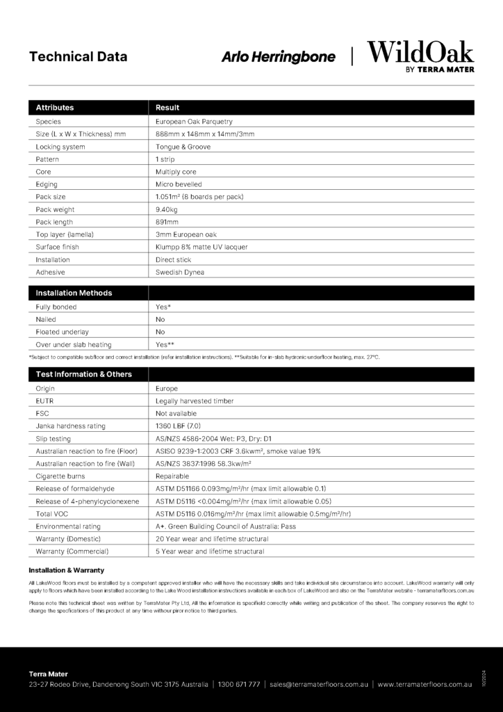 Technical Data Sheets | Terra Mater